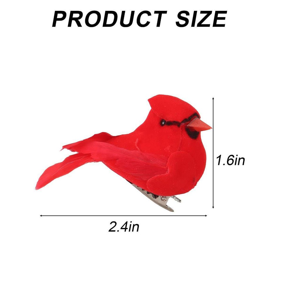 Decorative Red Bird Ornaments Clip-on Red 6Pcs Cardinals Feathered ...