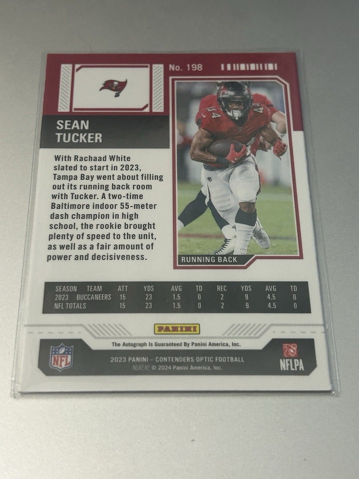 Sean Tucker 2023 Contenders Optic Rookie Ticket Auto #198 Tampa Bay ...