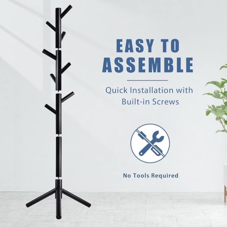 Wooden Coat Rack Stand Free Standing Tree Clothes Hanger Hat Coat Rack ...