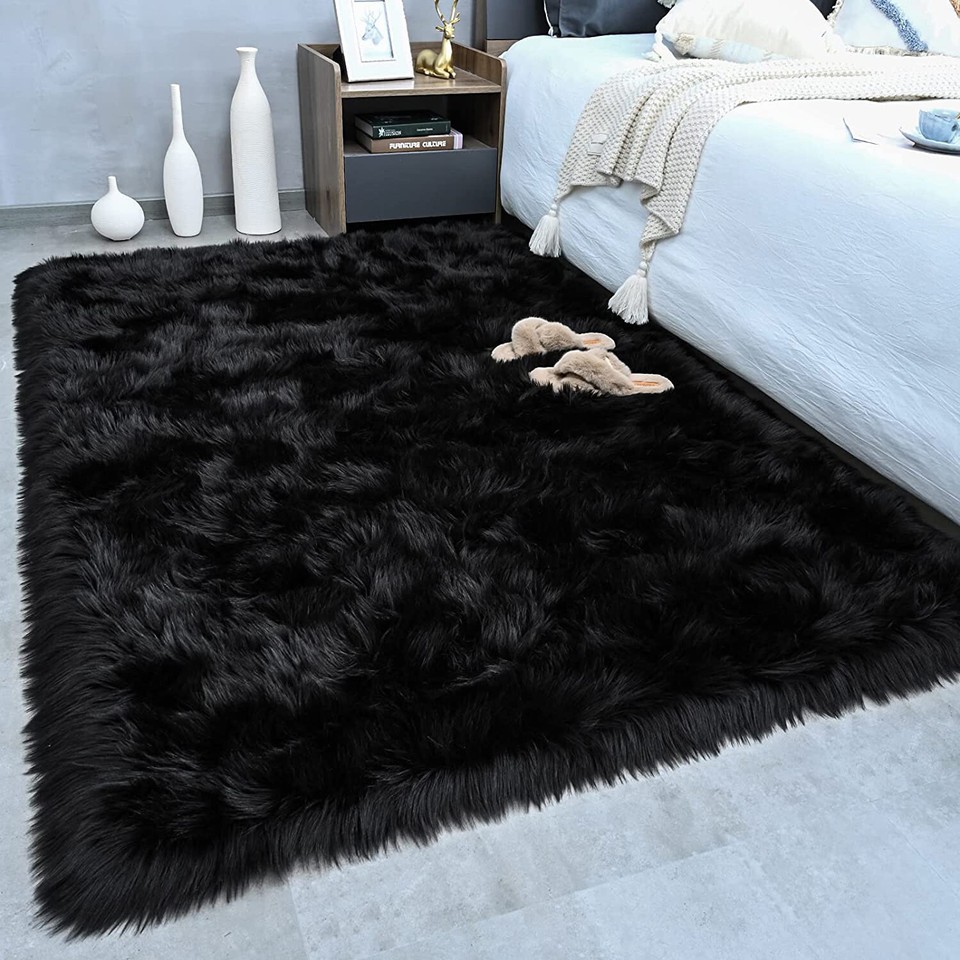 Faux Fur Sheepskin Area Rug Non-Skid Furry Carpet for Living Room in ...