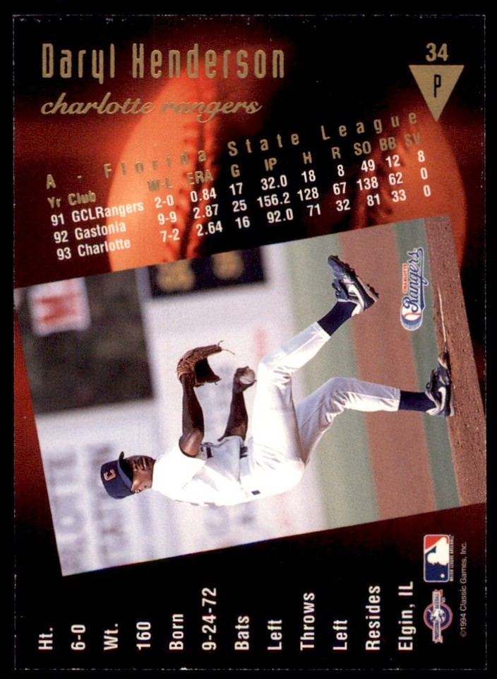1994 Classic Best Gold Daryl Henderson Charlotte Rangers #34 1101 | eBay