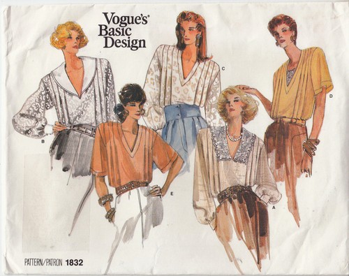 Vogue 1832 Blouse Loose Fit Variations Sewing Pattern Size 8-10-12 ...
