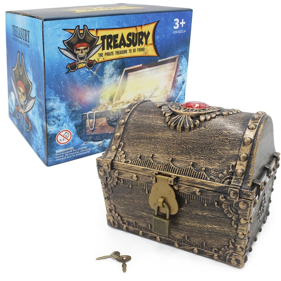 Treasure Chest for Kids, Plastic Toy Pirate Chest Decorative - Teacher ...