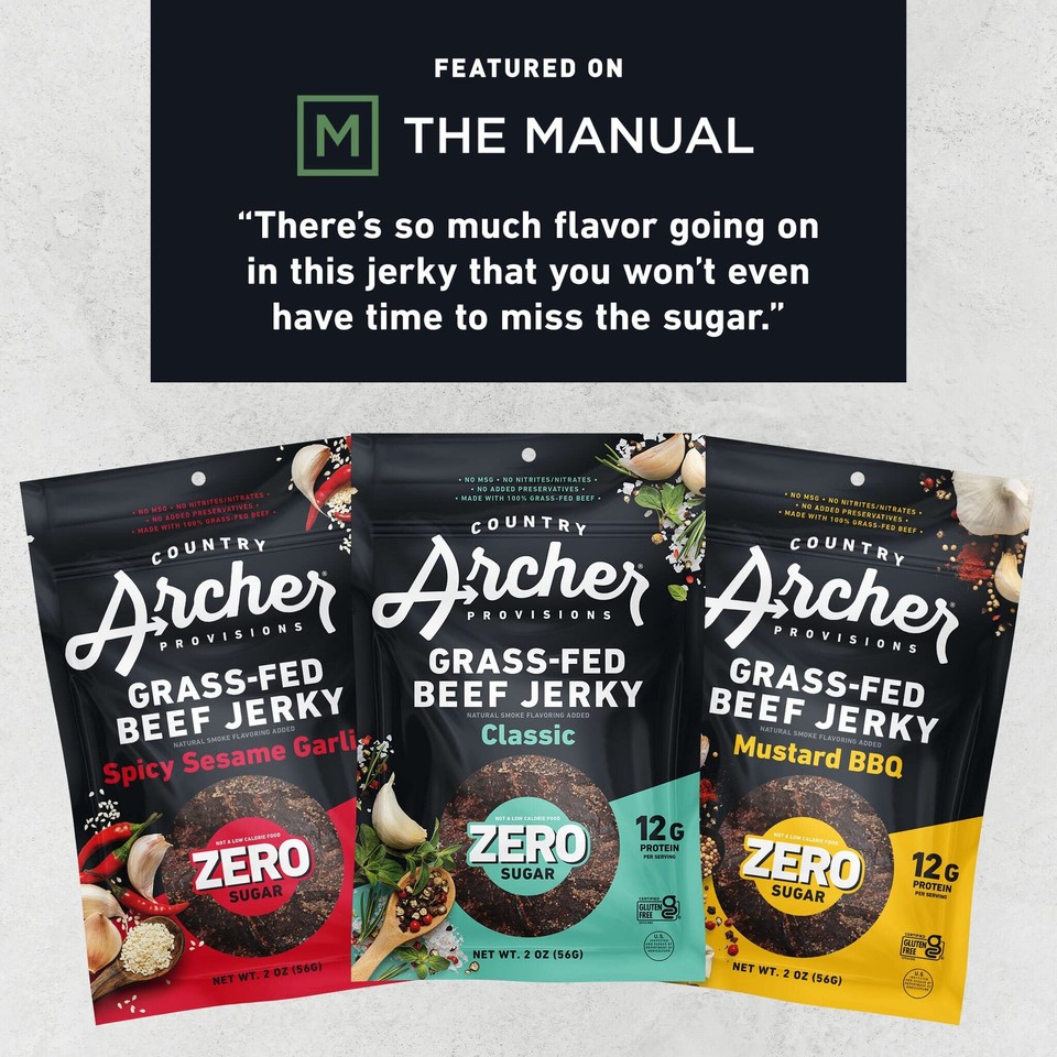 Country Archer Grass-Fed Beef Jerky Variety Pack 6x2oz Classic BBQ ...