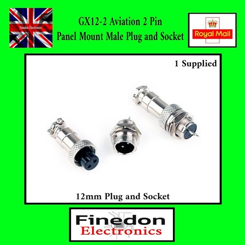 GX12-2 Aviation 2 Pin 12mm Plug and Panel Mount Connector Socket UK ...