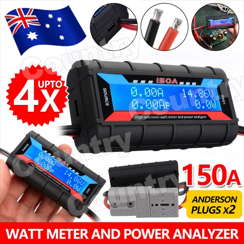 150A Watt Meter Anderson Plug Power Analyser Solar Caravan Digital LCD ...