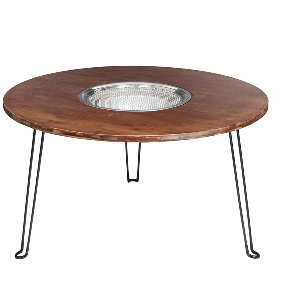 Portable Fire Pit Vintage Dining Party Camping Table w Charcoal Grill ...