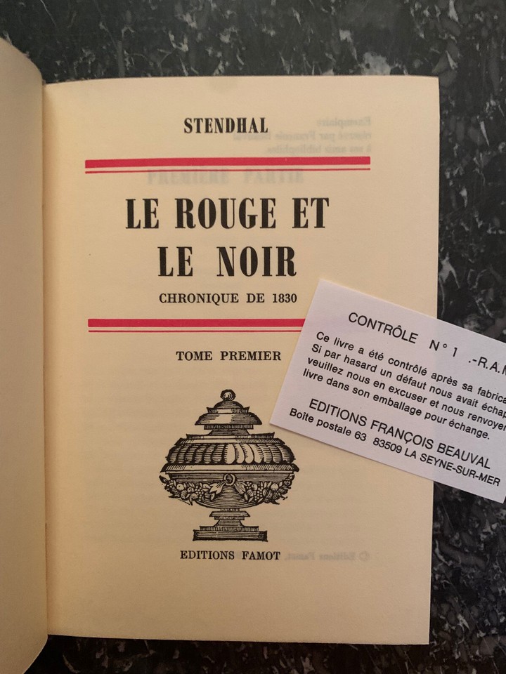 STENDHAL: LE ROUGE ET LE NOIR CHRONIQUE DE 1830, Tome premier/ EDITIONS ...