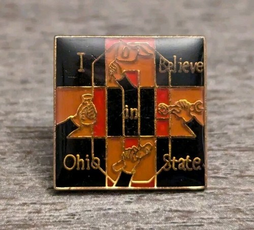 "I Believe In Ohio State" Orange & Black Checkered Square Vintage Lapel ...