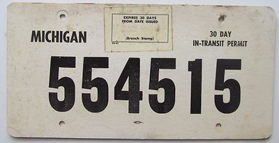 Michigan 1980 IN-TRANSIT 30 DAY PERMIT License Plate NICE QUALITY ...