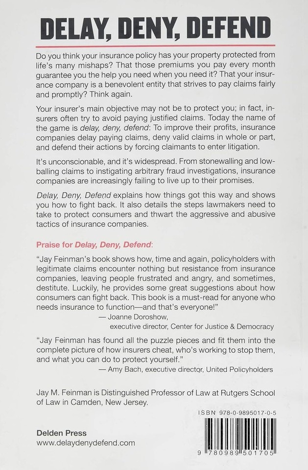 Delay Deny Defend by Jay Feinman Official Distributor Paperback Edition ...