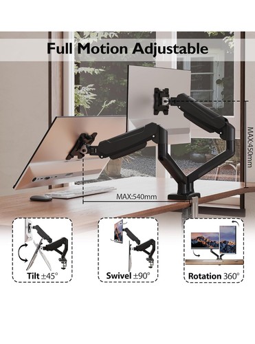 BONTEC Dual Monitor Desk Mount for 34-inch screens, Ergonomic Gas ...