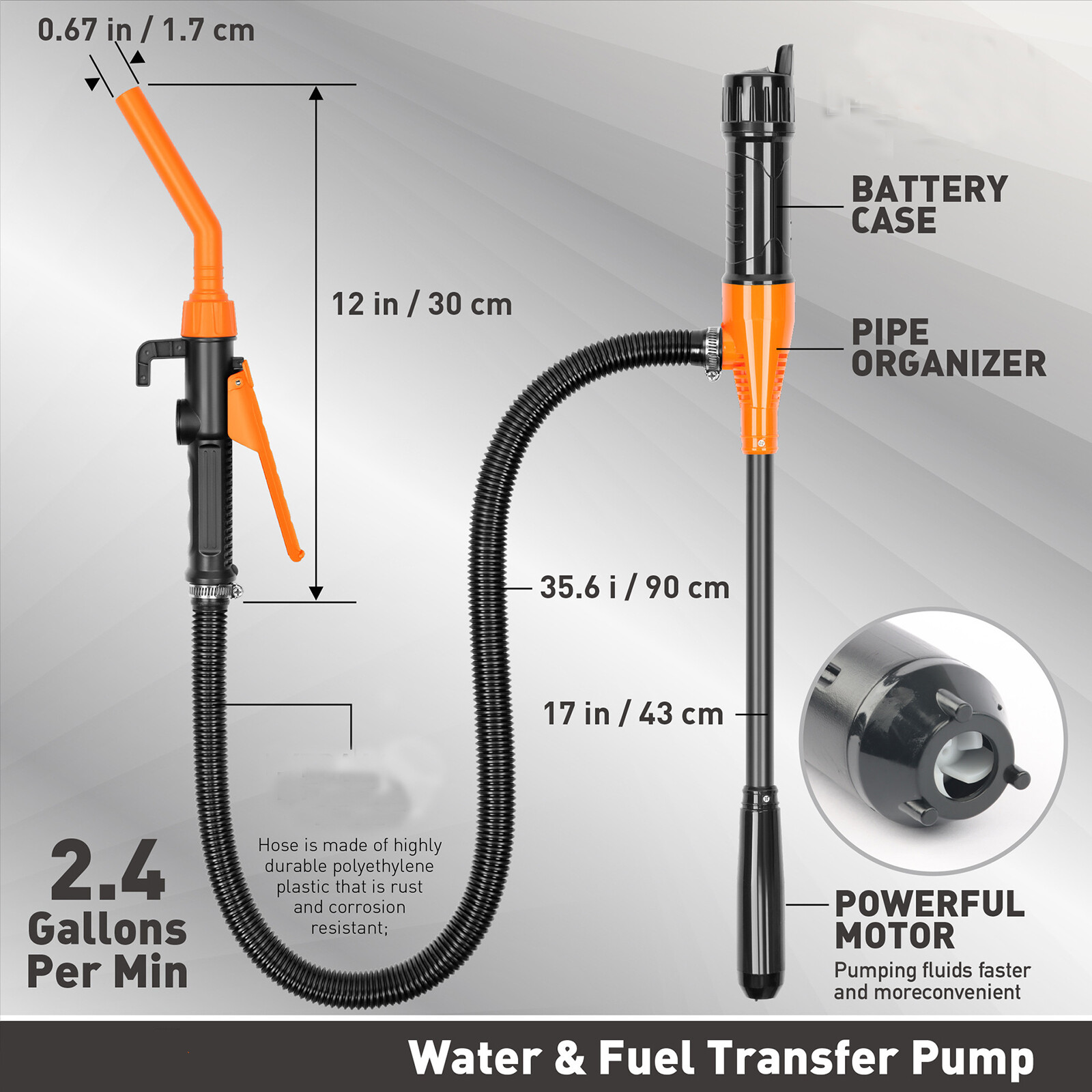 Portable Powered Battery Liquid Transfer Pump 2.4 GPM for Gasoline ...