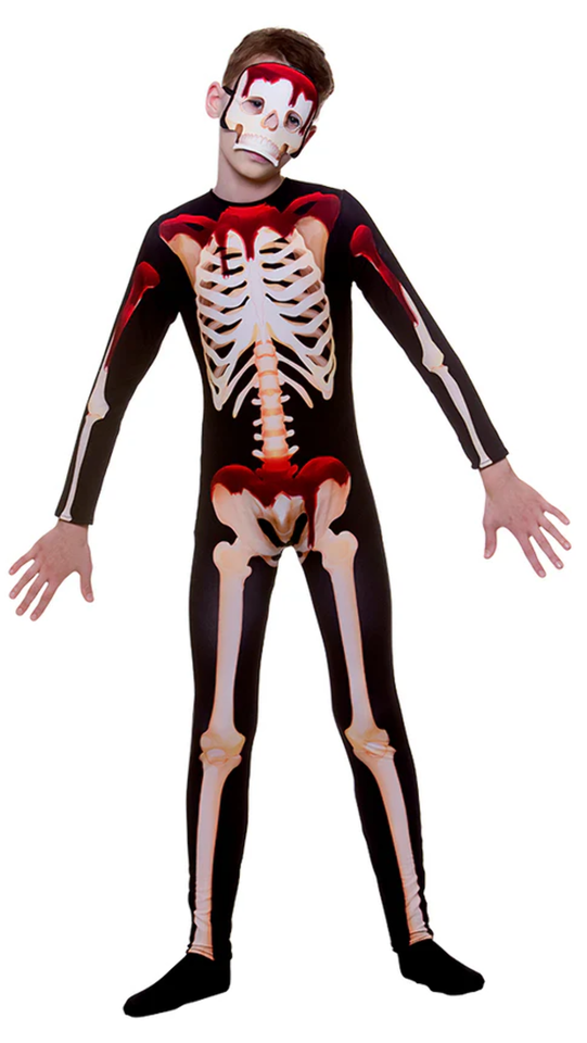 Skeleton Boys Costume Kids Lycra Skin Suit Halloween Fancy Dress NInja ...
