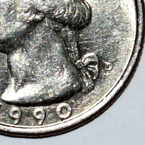 1990 D Washington Quarter Error Double-Die Mint Mark, DD Wing Die Clash ...