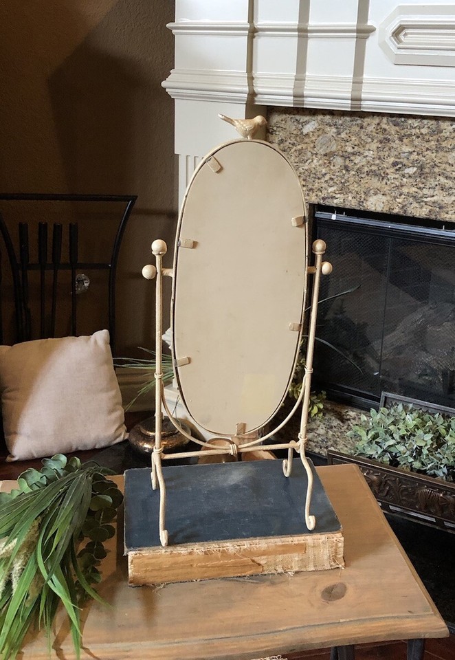 Vintage Metal Makeup Mirror. 360 Swivel. Shabby Chic Off White, 18.1 ...