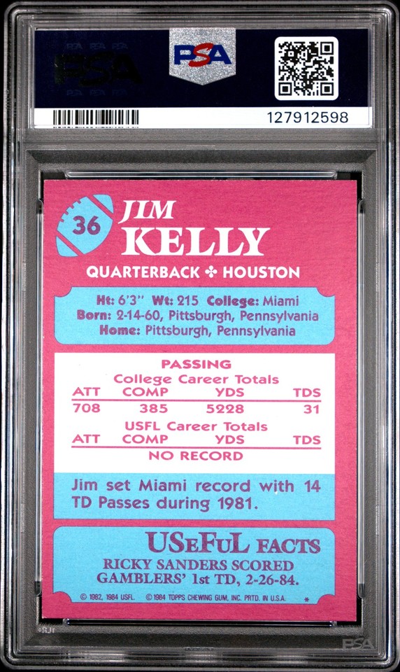 1984 TOPPS USFL #36 JIM KELLY ROOKIE RC PSA 7 | eBay
