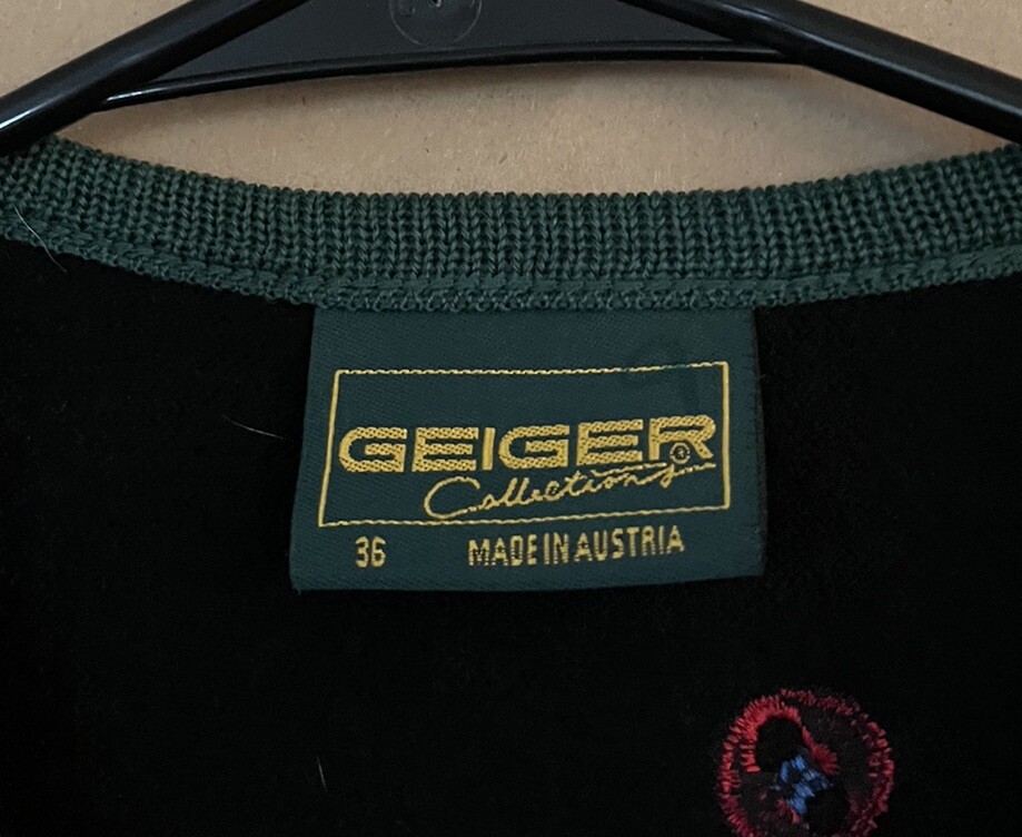 Geiger Of Austria Black Wool Long Jacket With Multi- Colored Designs Sz ...