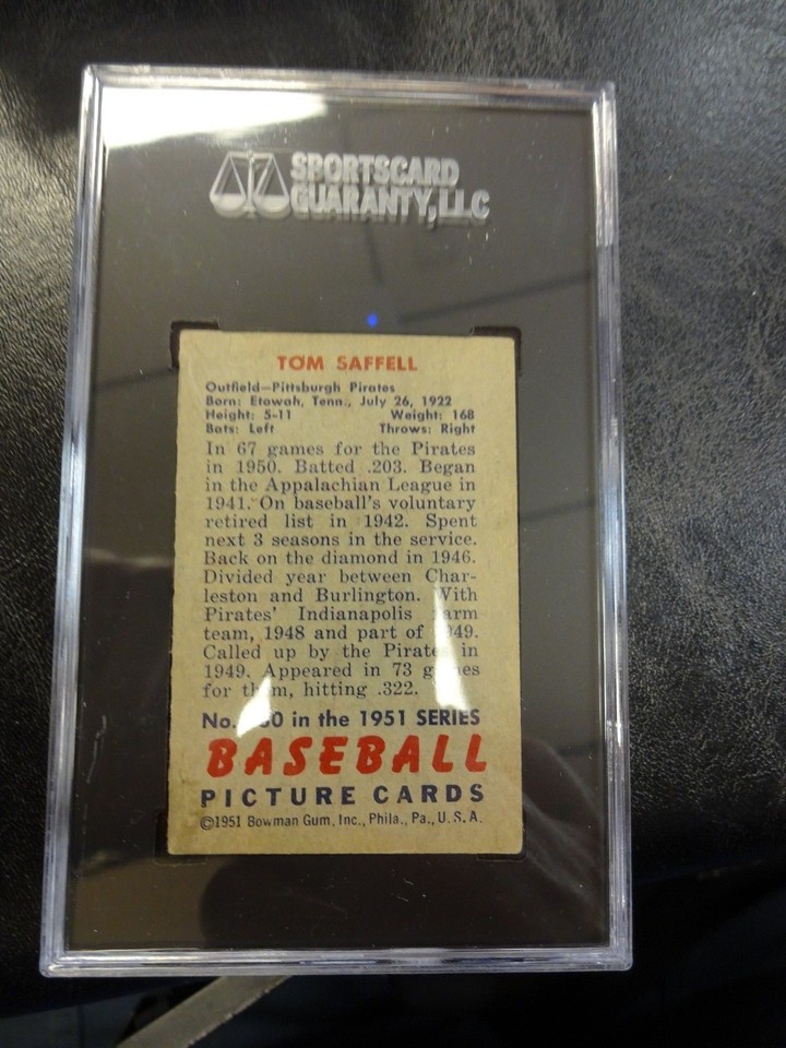 1951 Bowman Baseball Tom Saffell Pittsburgh Pirates Card #130 SGC 5 | eBay