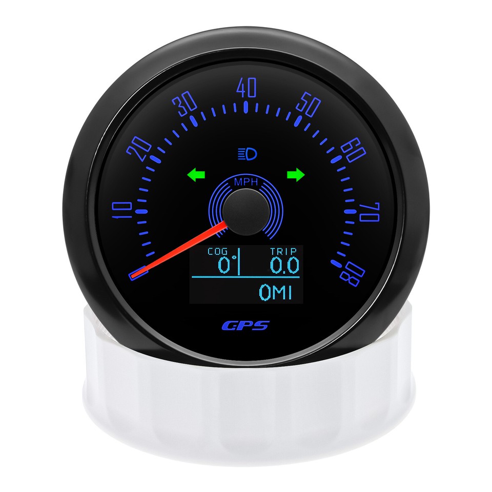 85mm BLACK GPS Speedometer 80MPH Gauge 7 Colors LED with COG Trip ...