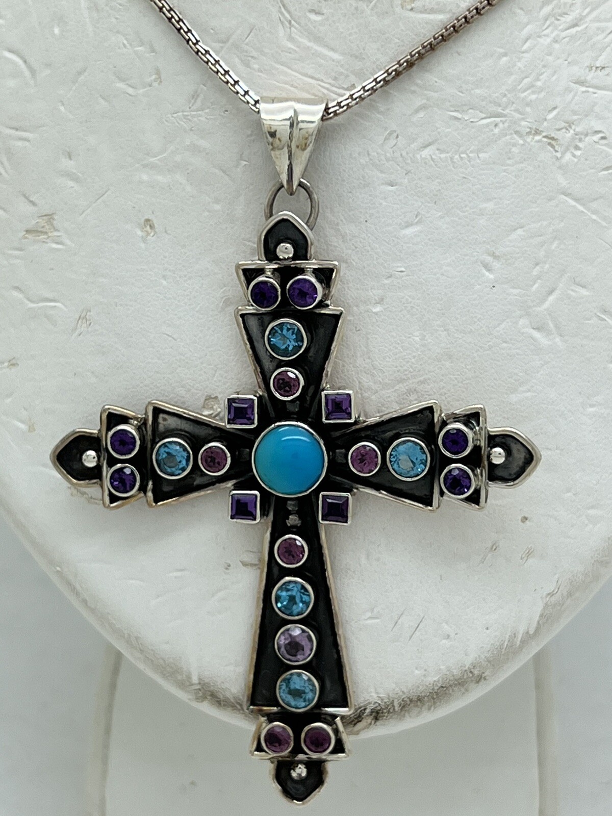 Nicky Butler NB India Multi Stone Cross 3” Pendant 24… - Gem