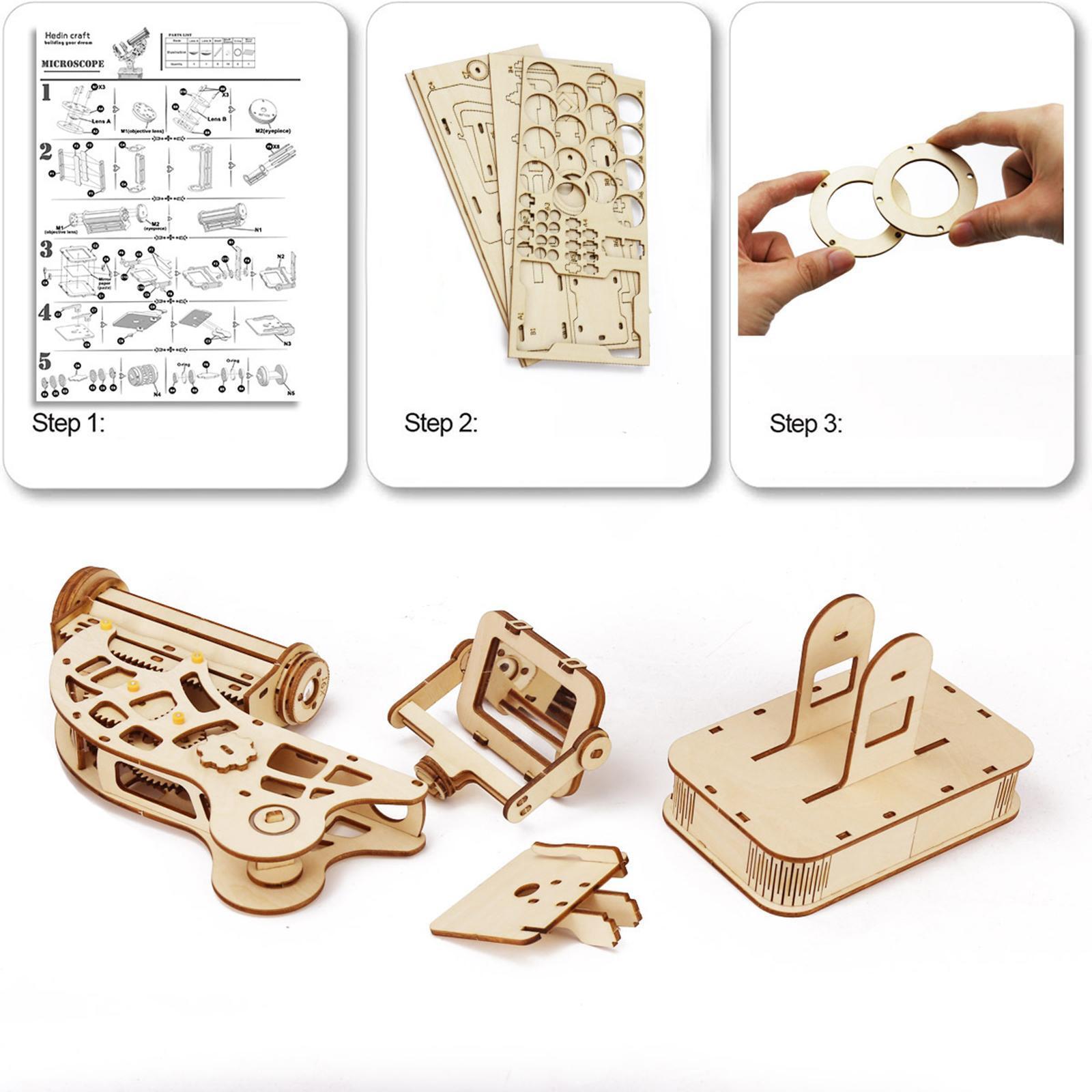 3D Wooden Puzzle Educational Toy Stem Microscope Building Toys DIY ...