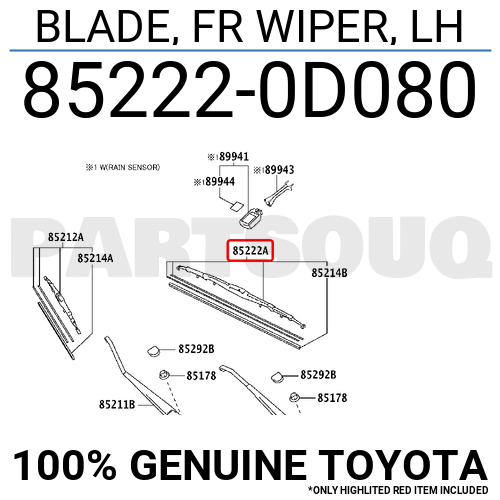 852220D080 Genuine Toyota BLADE, FR WIPER, LH 85222-0D080 | eBay