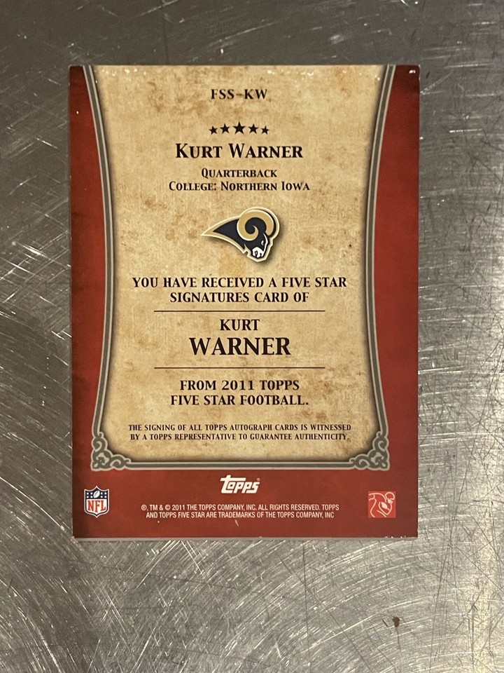 Kurt Warner Autograph 2011 Topps Five Star Signature 141/150 | eBay