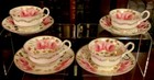 SET OF FOUR ANTIQUE SPODE COPELANDS CABBAGE ROSES TEA CUPS PATTERN 3886 ...
