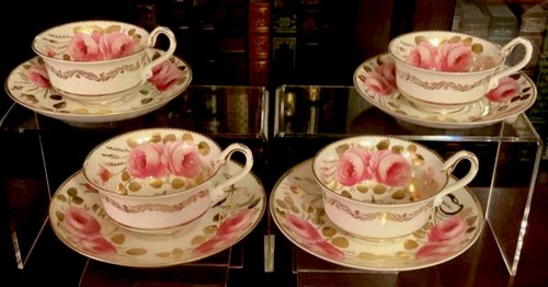 SET OF FOUR ANTIQUE SPODE COPELANDS CABBAGE ROSES TEA CUPS PATTERN 3886 ...