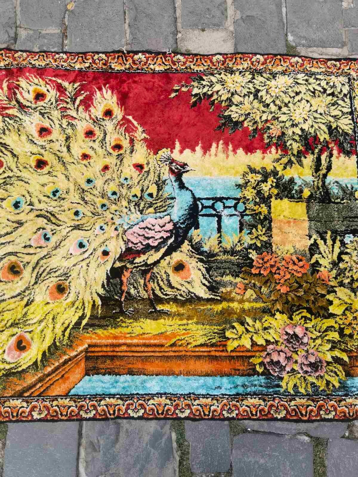 Vintage peacock tapestry, high quality Italian velvet 70's tapestry ...