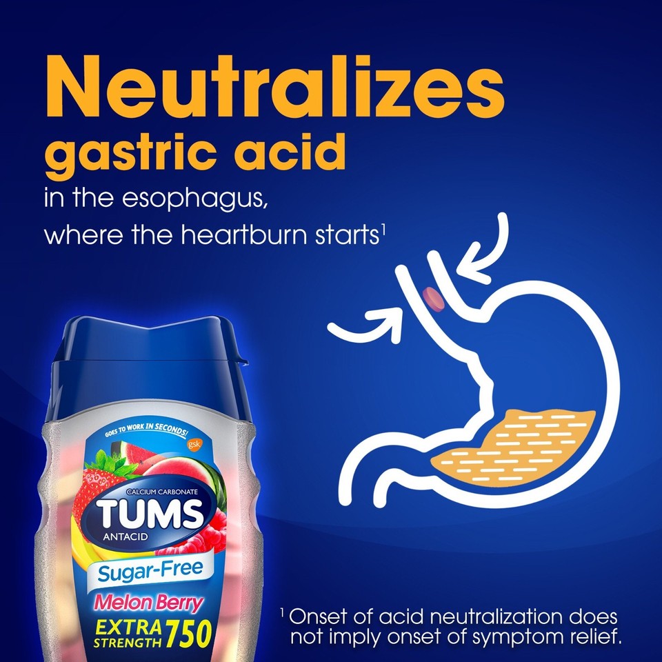 TUMS Sugar Free Chewable Antacid Gas Relief Tablets Heartburn Chewy ...