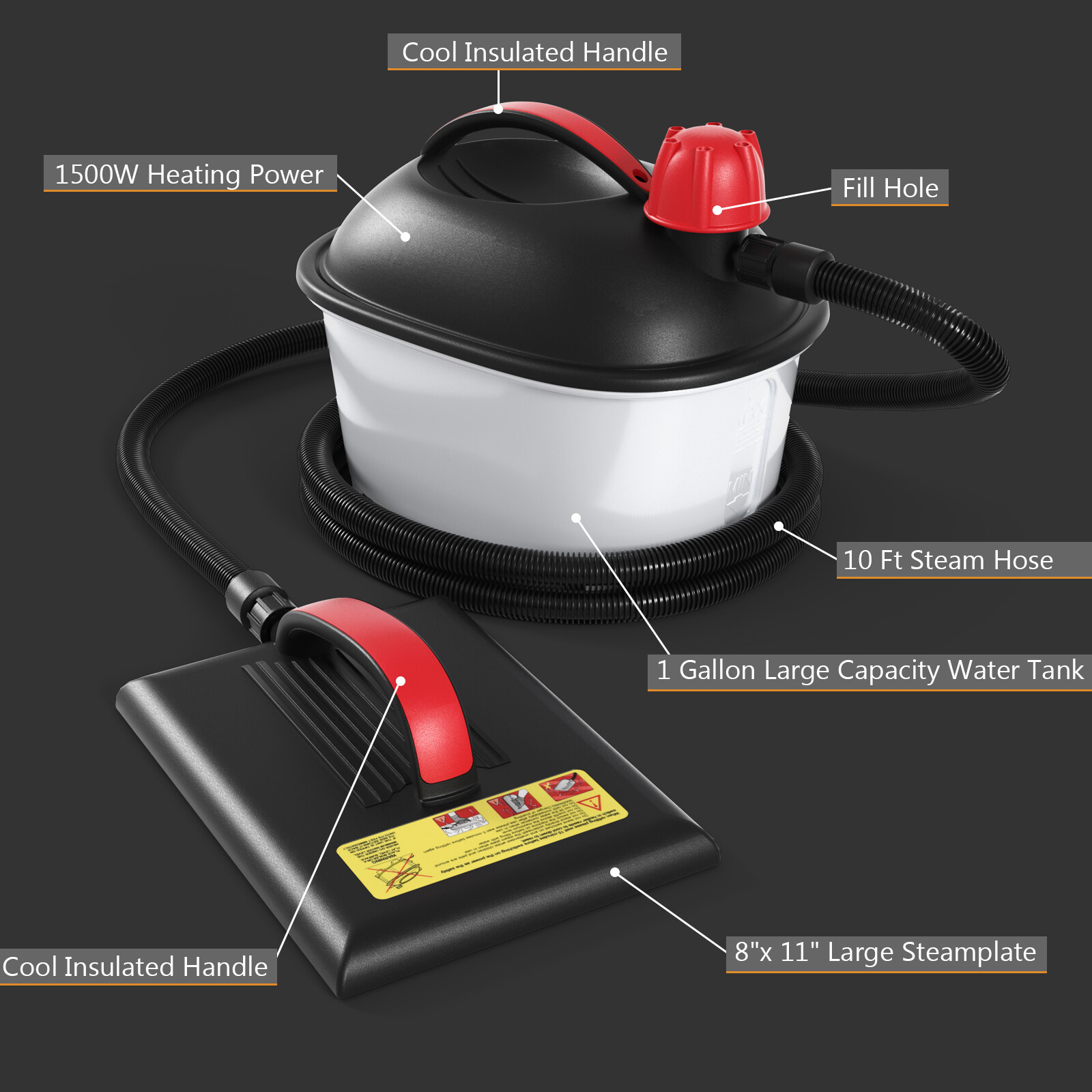 1500W Wallpaper Steamer Chemical-free Wallpaper Removal w/ 1 Gallon ...
