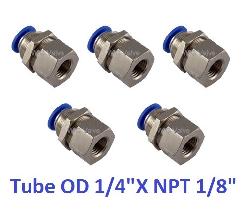 Bulkhead Connector One Touch Connector Fitting Tube OD 1/4" X NPT 1/8 ...