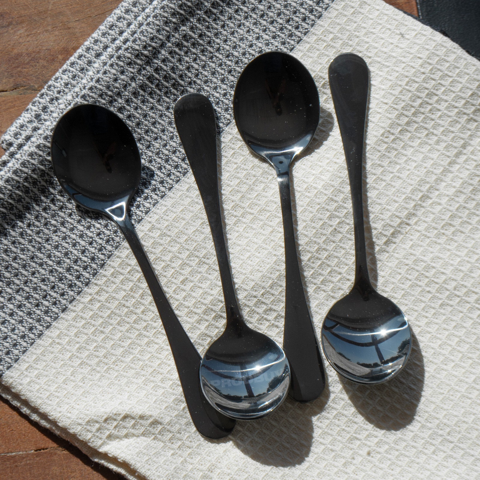Viners Set of 4 Small Tea Spoons Dark Grey Stainless Steel Cutlery with ...