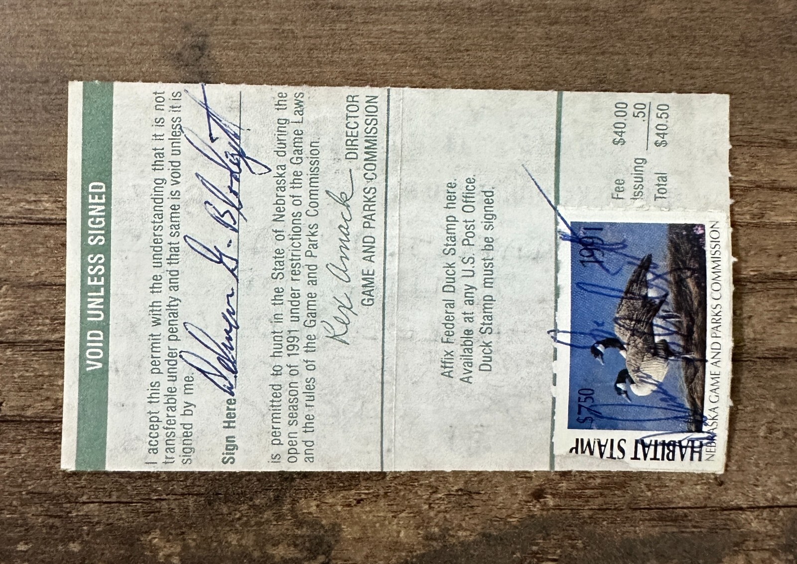 1991 - State Habitat Stamp ***NEBRASKA*** Hunting Permit License | eBay