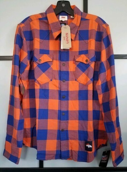 Levi's NFL Denver Broncos Men's Flannel Shirt Orange Blue Plaid Size LG ...