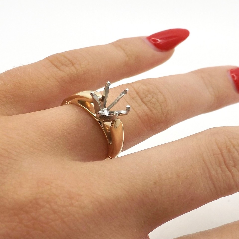 Finger Fit Shank 14k Gold Engagement Ring Mounting Setting High Top sz3 ...