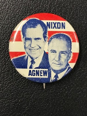Vintage 1968 Presidential Election Campaign Nixon Agnew 1 1/8" Lapel ...