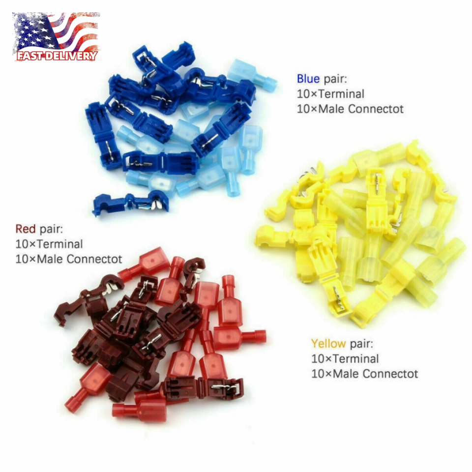 240-60PCS Quick Splice T-Tap Insulated Crimp Terminals Kit Spade Wire ...