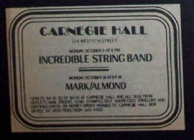 Incredible String Band Earthspan Era Carnegie Hall NYC 1972 Small ...