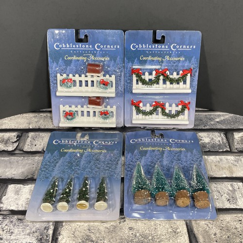 4 Cobblestone Corners Collectibles Fence Trees for Christmas Village ...