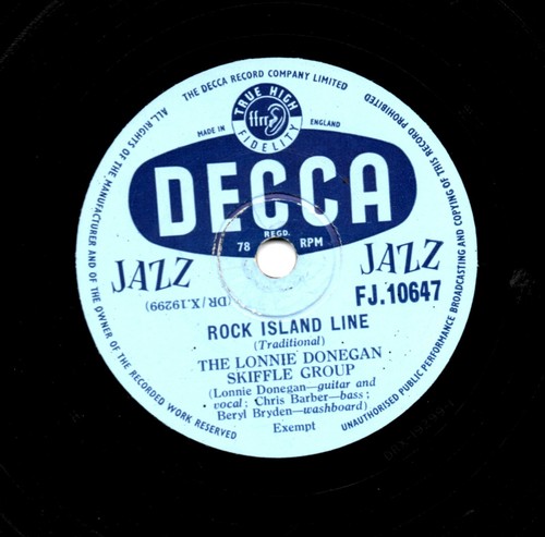 The 1st UK SKIFFLE 78 LONNIE DONEGAN ROCK ISLAND LINE uk DECCA F(J ...