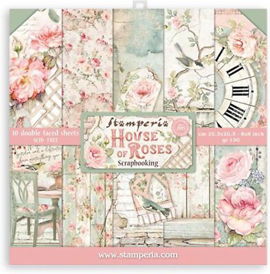 House of Roses Paper Pad 10 Sheets Multicoloured 8"x8" Scrapbooking ...