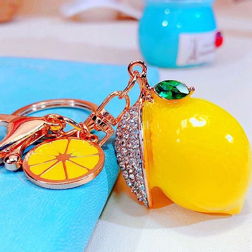 Creative Simulation Fruit Lovely Small Rhinestone Lemon Key Chain Car ...