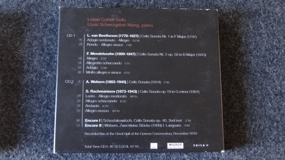 LIONEL COTTET L SCHWIZGEBEL WANG BEETHOVEN CELLO SONATA1 OSR PRIVATE SWISS 2CD | eBay