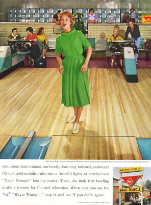 Mrs Carol Heiss Jenkins for AMF Magic Triangle Bowling Centers ad 1960 ...
