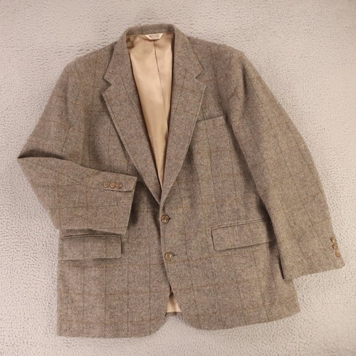 VINTAGE Tweed Jacket XL Beige Tan Brown Over Check Two Tone Hopsack ...