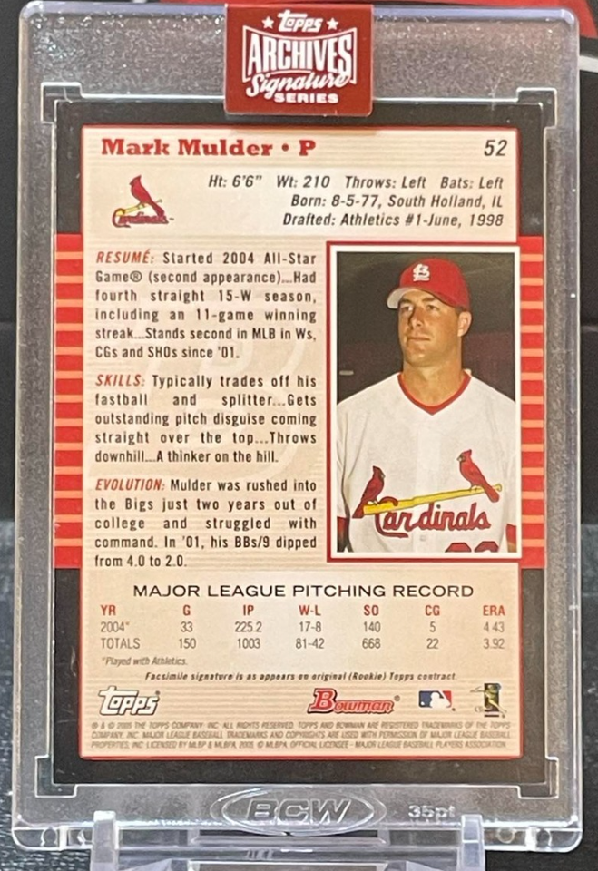 2023 TOPPS ARCHIVES SIGNATURE SERIES MARK MULDER 2005 BOWMAN AUTOGRAPH ...
