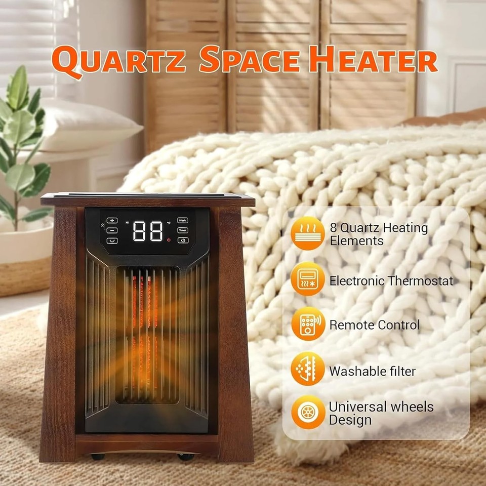 1500W Infrared Space Heater Electric Room Heaters w/ Remote Control ...